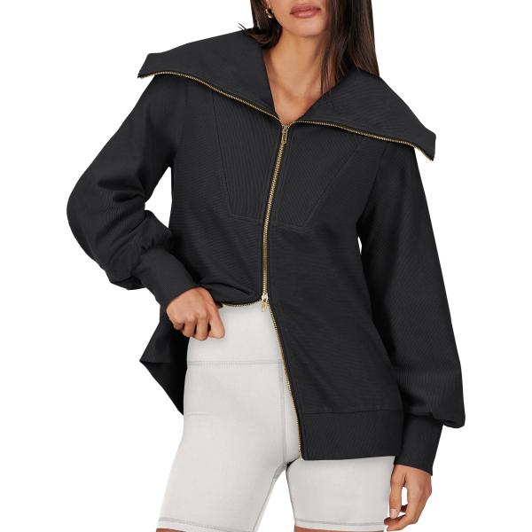 商品名:  ANRABESS Black Zip Up Hoodies for Women 2023 Winter Cozy Long Sleeve Workout Sweatshirt Fall Jackets Fashion Warm ...