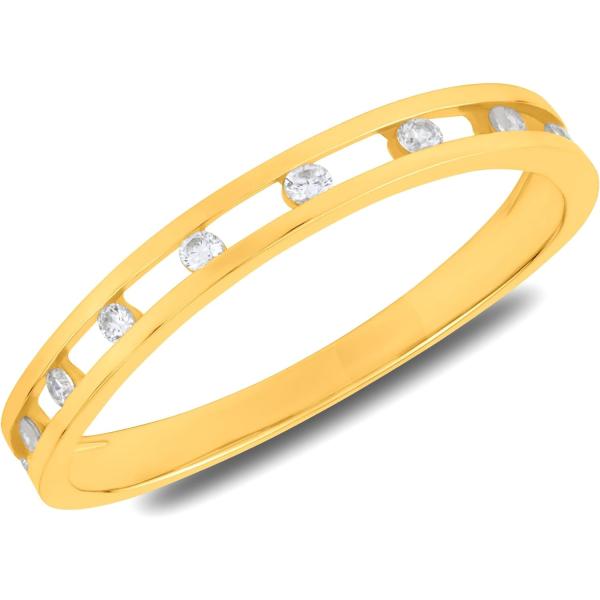 商品名14K イエローゴールド ラウンド フローティング CZ バンド | 変色防止 ソリッド 14K ゴールド バンド 重ね付け可能 リング | 低刺激性 CZ バンド リング サイズ 6 ~ 8 最大 + ストーン, 金属 ジェムストー...