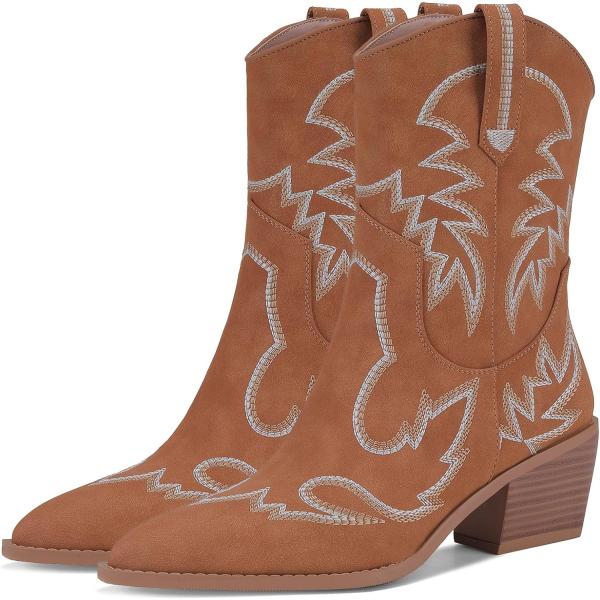 商品名Monrovia Womens Cowgirl Boots Wide Calf Cowboy Boots Mid-Calf Pointed toe Low Block Heel Embroidered Cowgirl Outfit B...