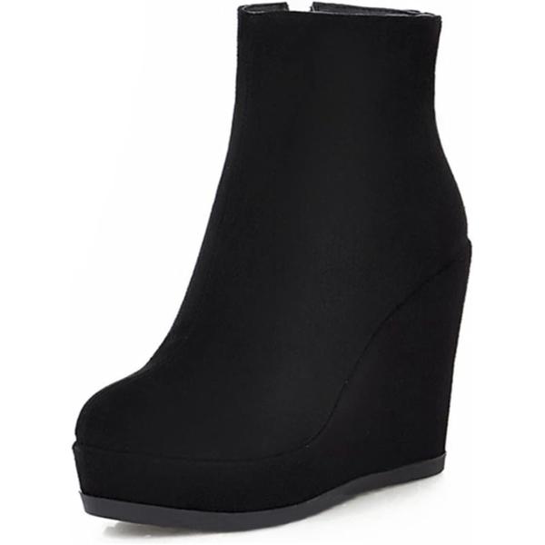 商品名miss left Women Platform Closed Rounded Toe Ankle Boots Side Zipper High Heel Wedge Short Booties Casual Party Work S...