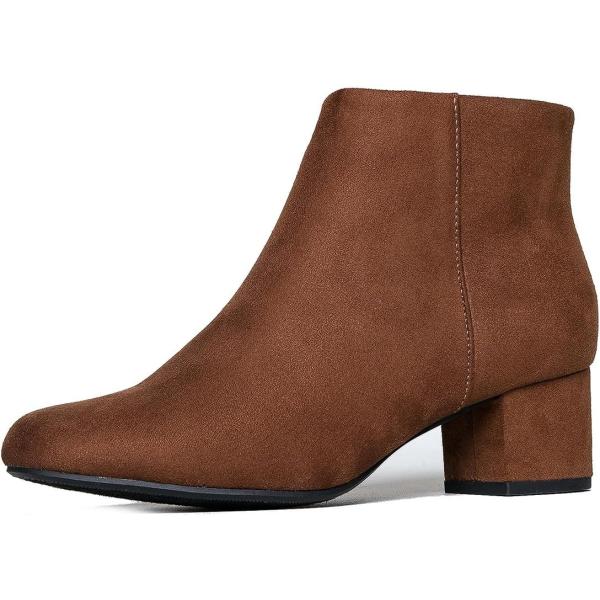 商品名miss left Women Stylish Round Toe Ankle Boot Side Zipper Low Block Chunky Heel Solid Color Short Booties Casual Party...