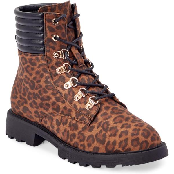 商品名JustFab Claudine Women's Combat Leopard Lace-Up Ankle Boots - Chunky Lug Sole, Faux Leather/Suede Fall Fashion, 6ブランド...