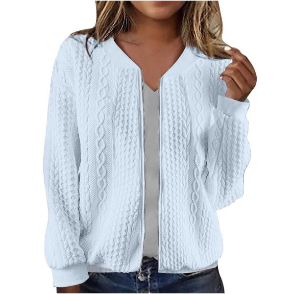 商品名:  LEMONONSTORE Zip Up Bomber Jacket Woemn Long Sleeve Jacquard Coats Lightweight Jackets Fall Tops Loose Casual Oute...