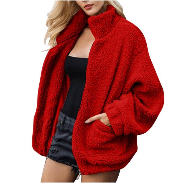 商品名:  LEMONONSTORE Plus Size Sherpa Teddy Coats Women Full Zip Fuzzy Fleece Jackets Stand Up Neck Winter Outerwear with ...