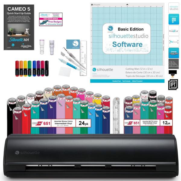 商品名:  Silhouette Cameo 5 Vinyl Bundle- 36 Sheets of Vinyl, Vinyl Tool Kit, Premium Blade, Pens, and Cameo 5 Start Up Gui...