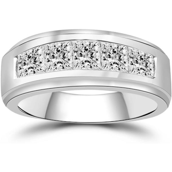 商品名2カラット プリンセスカット モアッサナイトリング メンズ モアッサナイト エタニティ 結婚指輪 Dカラー VVS1 ラボダイヤモンドチャネルセット スターリングシルバー 18Kホワイトゴールドメッキ メンズダイヤモンドリング, 石,...