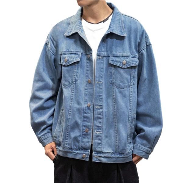商品名:  Men's Denim Jacket Autumn Winter Casual Long Sleeve Turn Down Collar Solid Denim Jacket Coat Work (Dark Blue, XXXX...