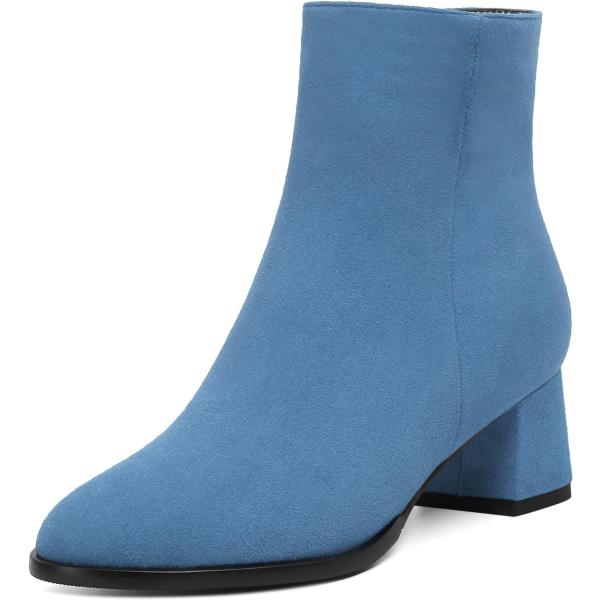 商品名ROSERWISH Women's Dress 2 Inch Zip Low Heel Ankle High Chunky Stylish Round Toe Suede Wedding Boots Sky Blue Size 8 -...