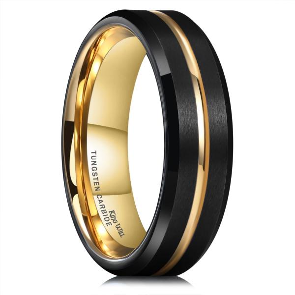 商品名King Will タングステンカーバイド結婚指輪 メンズ 8mm ブラック/シルバー/レインボー マット仕上げ 溝付きセンター 快適フィット メンズ結婚指輪 日常着用, 10.5, タングステン, 宝石なしKing Will Tun...