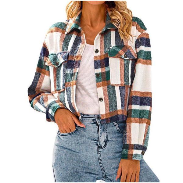 商品名:  SMIDOW teen girls black of friday deals Flannels for Women Fashion Plaid Cropped Shacket Jacket Button Down Fall J...