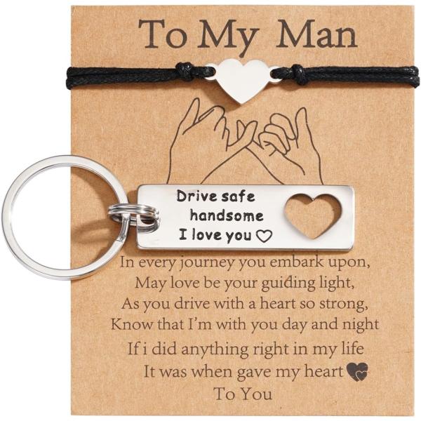 商品名VULETO Drive Safe Heart マッチング カップルキーチェーンブレスレットセット 誕生日 バレンタインデー 彼へのギフト 夫 ボーイフレンドギフト, One Size, ステンレス鋼VULETO Gifts for ...