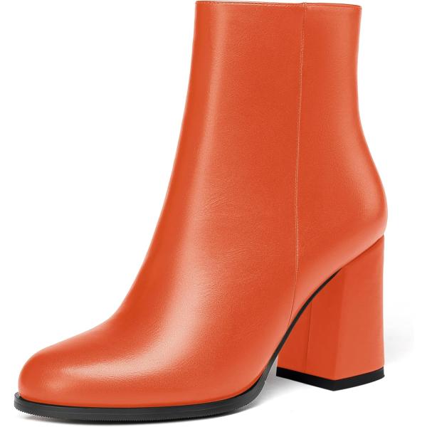 商品名MERRORI Women's Dress High Heel Ankle High Round Toe Matte Outdoor Block 3.3 Inch Zip Boots Orange Size 5 - Tacones B...