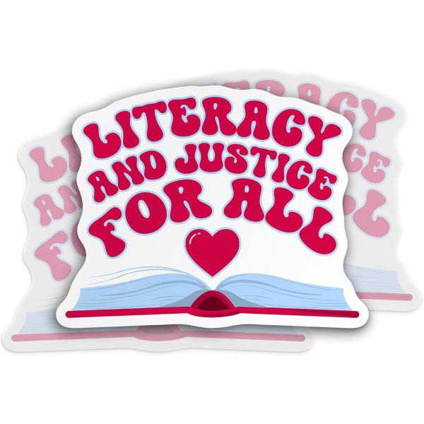 商品名Literacy and Justice for All Sticker Reading Teacher Die-Cut Waterproof Vinyl Stickers for Hard Hat Laptop Water Bott...
