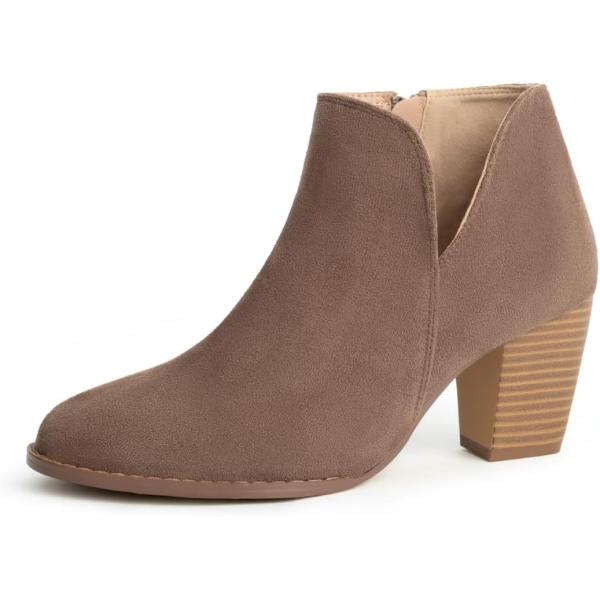 商品名SICARE Womens' Ankle Boots Chunky Block Mid Heel V Cutout Side Zipper Almond Toe Faux Leather Chelsea Style Booties f...