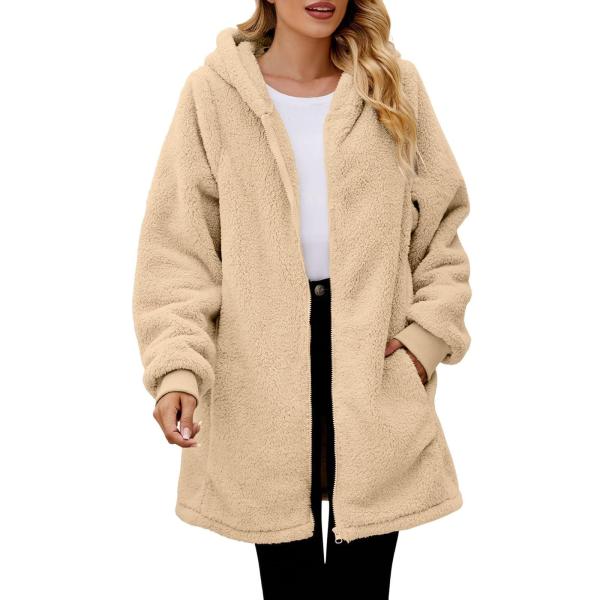商品名:  LEMONONSTORE Womens Casual Zip Up Long Jacket Warm Winter Fleece Teddy Coats Loose Hoodie Faux Fur Outerwear Tunic...