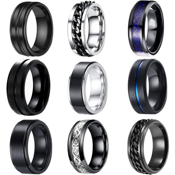 商品名yfstyle ステンレススチールリング メンズ バンドリングセット クールフィジェット スピニングリング チェーンリング ブラック メンズリングパック 不安緩和 ファッション シンプル リング プロミス 結婚指輪 メンズ ジュエリー...