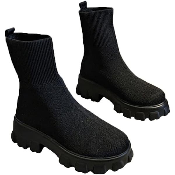 商品名Ankle boots for women Knit Boots Couple Socks Shoes Thick-Soled Casual Short boots Autumn and Winter (Color : Black, ...