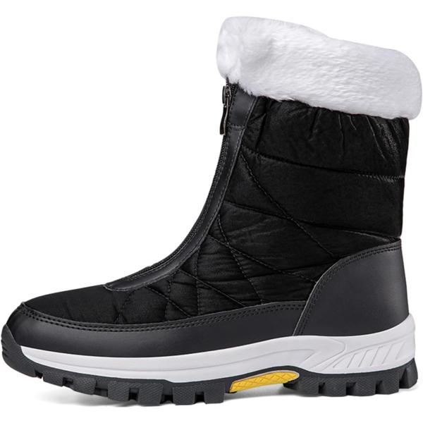 商品名Women Winter Warm Fur Lined Snow Ankle Boots,Front Zipper Waterproof Cuffed Fur Collar Anti-Slip Thickening Mid Calf ...