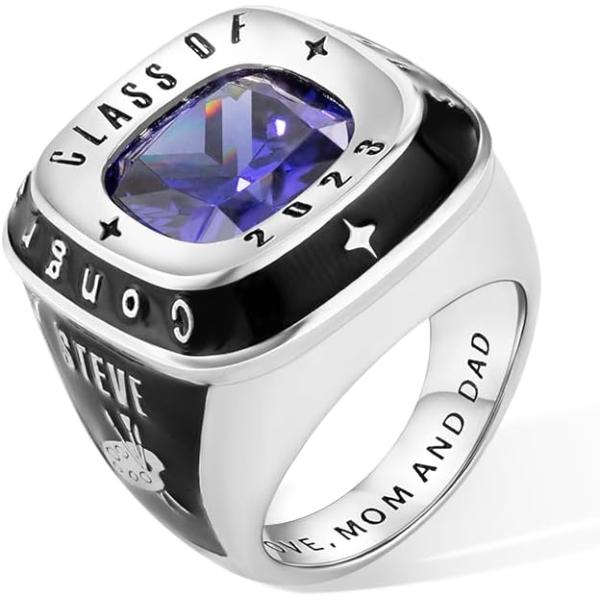 商品名BYFDIY カスタム高校クラスリング 925スターリングシルバー/真鍮 パーソナライズ 大学卒業リング レディース カレッジリング 娘 女の子 ガールフレンド 彼女へのギフト, ジェムストーン, キュービックジルコニアBYFDIY ...