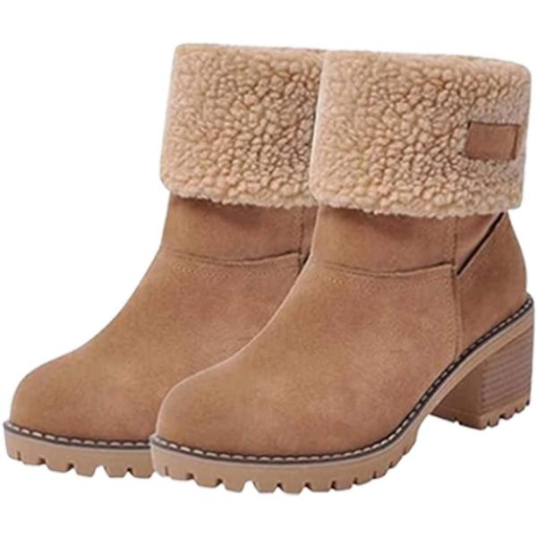 商品名Libiyi Boots, Libiyi Women's Chunky Heel Round Toe Snow Boots, Mid length thick heeled suede snow boots (Brown,5.5)ブラ...