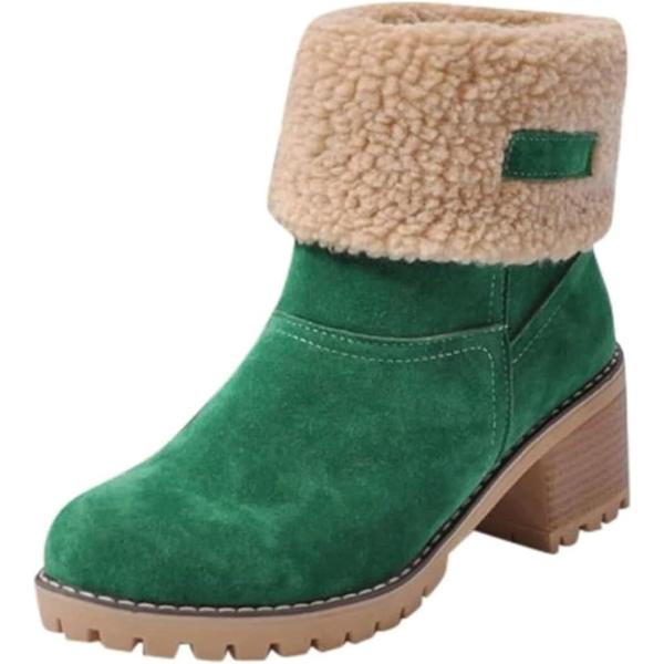 商品名YTINGNICE libiyi boots for Women Women's Round Head Chunky Heel Faux Suede Warm Snow Winter Warm Slip-On Round Toe Bo...