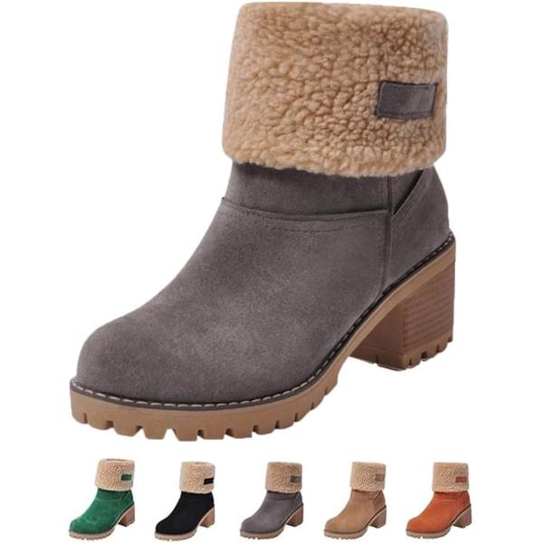 商品名RENKEMUMU Libiyi Boots Winter Boots Seniors' Chunky Heel Round Toe Snow Boots for Women Comfortable Mid Chunky Heel S...