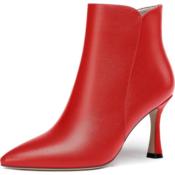 商品名MERRORI Women's Zip Wedding 3.3 Inch Dress High Heel Ankle High Pointed Toe Matte Spool Boots Red Size 7.5 - Zapatos ...