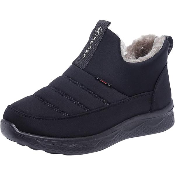 商品名Slip on Winter Boots for Women Ankle Booties Woman Size 12 Wide Snow Boots Womens Winter Booties Slip on Black Leathe...