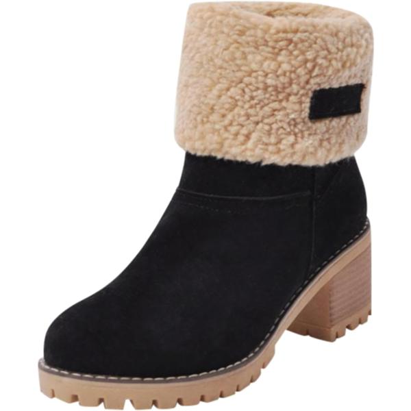 商品名WANG GU ZHEN Women's Fleece Winter Ankle Boots, Chunky Stacked Heeled Slip On Snow Boots, Outdoor Warm Plush Lined Bo...
