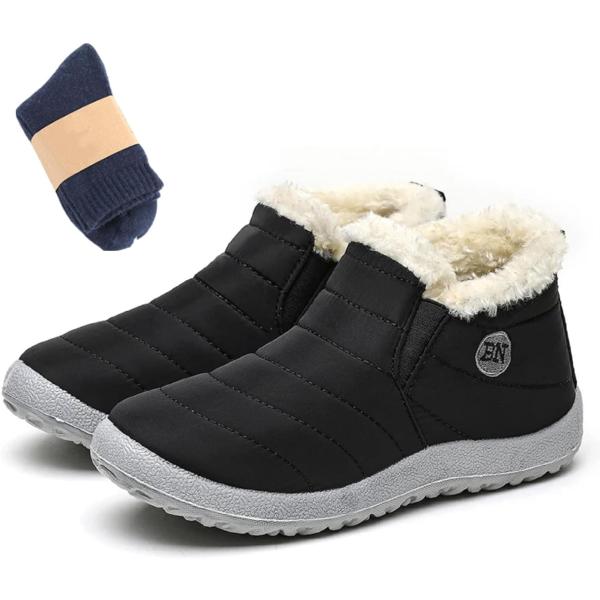商品名LELEBEAR Vyral Waterproof Winter Boots,Womens Winter Snow Boots Fur Lined Warm Shoes Ankle Boots Slip on (Black, 9.5 ...