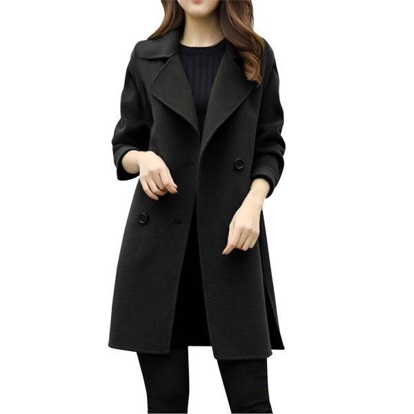 商品名:  LBJTAKDP Women Winter Wool Blend Trench Coat Notched V-neck Pea Coats Button Down Slit Hem Outerwear Plain Mid Jac...