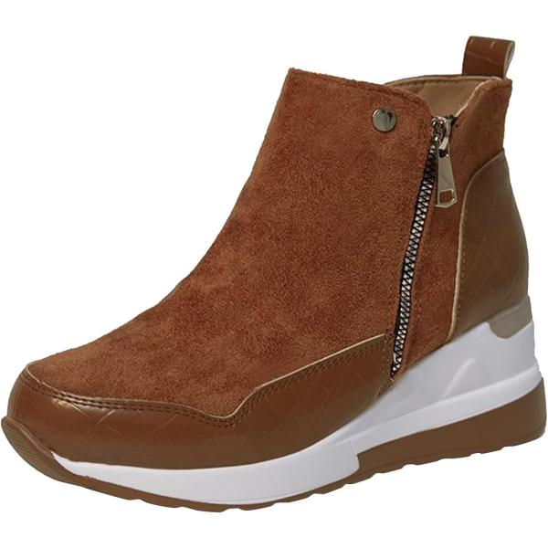 商品名FAMOORE Metallic Boots for Women Boots Thick-soled Shoes Wedges Fashion women's boots Boots Womens Size 12 (Brown, 11...