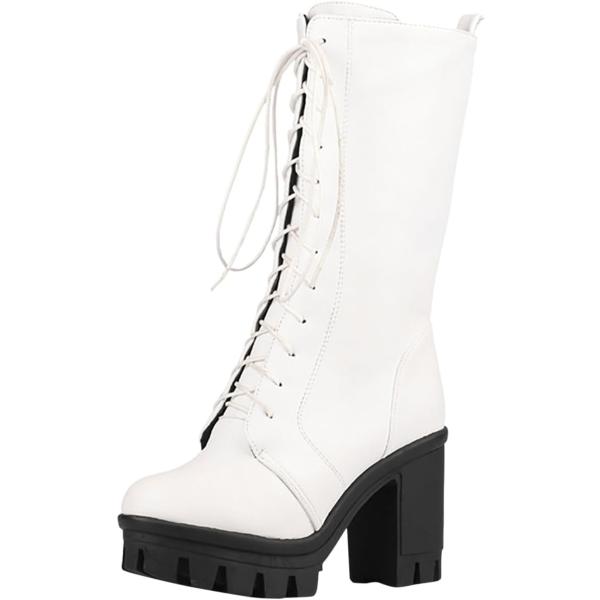 商品名FAMOORE Horseback Riding Boots Color Platform Thick High Heels Villi Inner over The Knee Boots for Women Wide Calf pl...