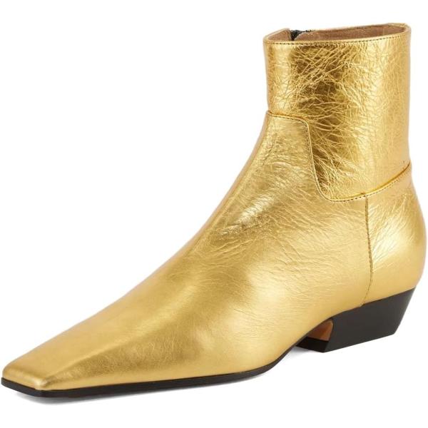 商品名miss left Women's Square Closed Toe Low Chunky Heel Ankle Booties Chic Zip Up Flat Short Boots Trendy Cold Weather Of...