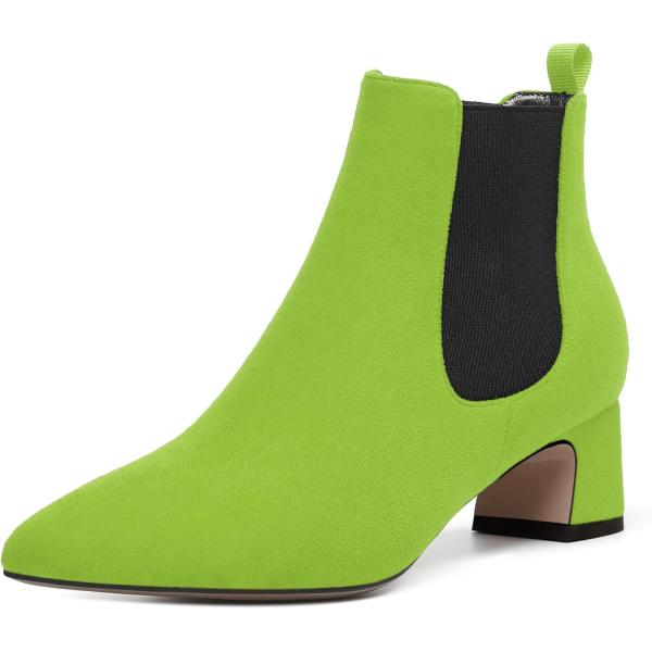 商品名WAYDERNS Women's Suede Solid Dress Chunky Bungee Low Heel 2 Inch Evening Ankle High Pointed Toe Boots Black Lime Gree...