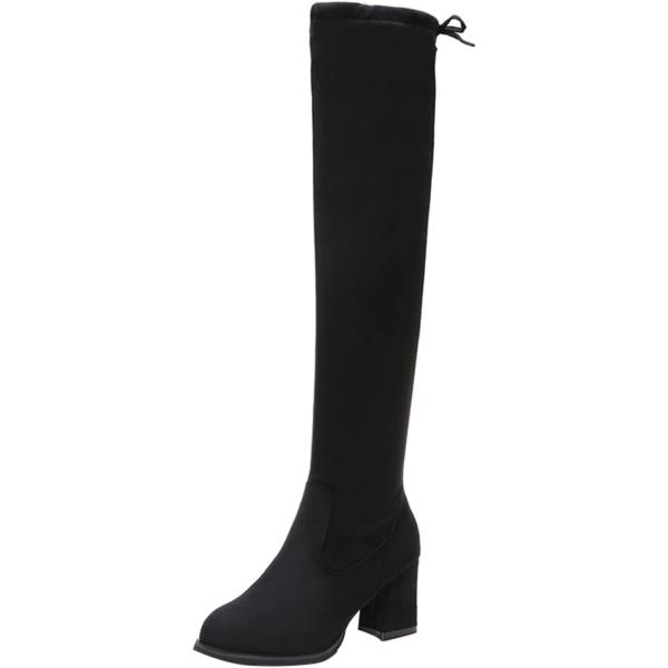 商品名JWSVBF Thigh High Boots for Women Patent Leather PU Chunky Heel Women's Black Patent Leather Boots Cute Platform Boot...