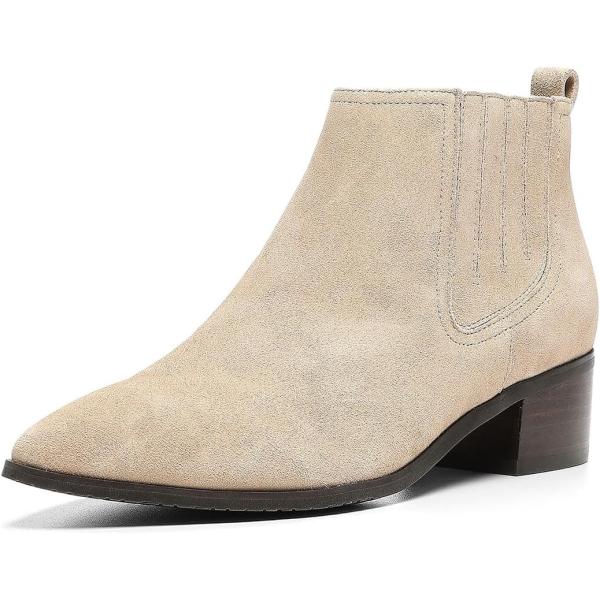 商品名miss left Women Closed Pointy Toe Low Heel Ankle Boots Elastic Chunky Heeled Short Booties with Pull On Tabs Classic ...