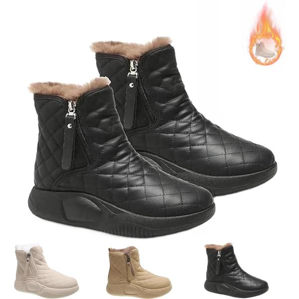 商品名GLIART Women's Warm Thick Soled Snow Boots, High Top Platform Fur-Lined Leather Waterproof Plus Velvet Cotton Snow Bo...