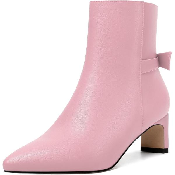 商品名MERRORI Women's Dress Dating Ankle High 2 Inch Matte Chunky Zip Low Heel Pointed Toe Boots Pink Size 8.5 - Zapatos pa...