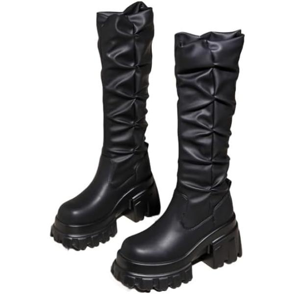 商品名Thick soled high-heeled high-heeled boots, winter new plush knee length boots (Color : Black, Size : 37)ブランド：Generic商...