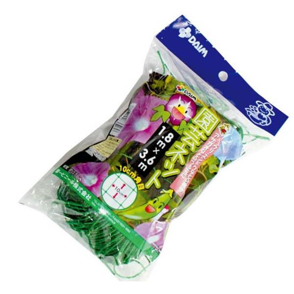 【品　名】第一ビニール　園芸ネット　W1.8m×L3.6m　つる　家庭菜園【サイズ】1.8m×3.6m網目寸法　10cm×10cm（角目タイプ）【主原料】ポリエチレン【商品説明】●つる性の植物の成長をサポートします。●支柱や垣根などと組みあ...