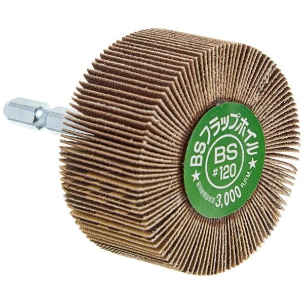 【商品概要】軸径×軸長(mm)：6.3×40 粒度(#)：120 外径×幅(mm)：50×25 羽根枚数(枚)：100 最高使用回転数(rpm)：3000アルミナ砥材専用六角軸1本【商品説明】特徴<br>軸とホイルを別々に廃棄出...