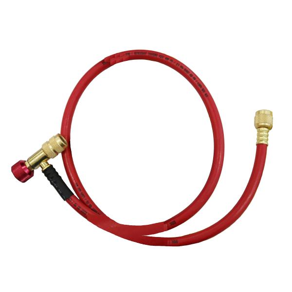 【商品概要】R-410A R-32用チャージングホース。ホースの先端にコントロールバルブが標準装備。 今までにない操作性を実感下さい。ホース長：90cm継手サイズ：5/16フレア（1/2-20UNF）常用圧力：5.5Mpa破裂圧力：27.5...