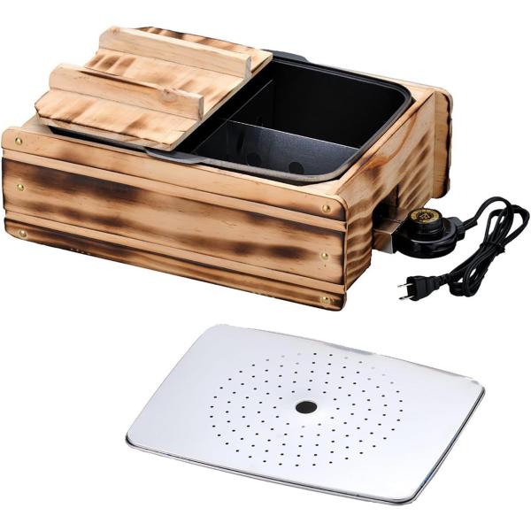 【商品概要】サイズ(約):内鍋内径/32×24cm、深さ/10cm、木蓋/16.8×25.5cm素材・材質:本体・木蓋/桐材、内鍋/アルミニウム合金 (ふっ素樹脂塗膜加工)、目皿/18-0ステンレス、仕切り/アルミニウム生産国:日本付属品:...