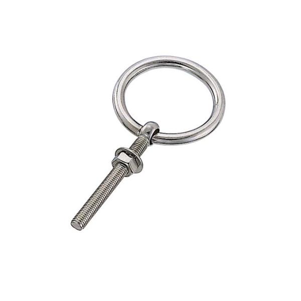 【商品概要】●未使用時には丸リンクが倒れるので邪魔になりません。●壁面・床面・柱等に設置し、チェーン・ワイヤー・ロープの端末金具として。●六角ナット、丸ワッシャー各１ヶ付。●D(mm)：3 ●L(mm)：25 ●H(mm)：35 ●捻径：M...