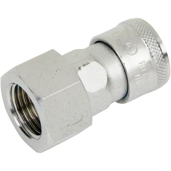 【商品概要】用途:工場内の圧縮空気配管から空圧工具や機器の接続など最高使用圧力:1.5MPa本体ねじサイズ:Rc1/2(テーパーめねじ)、本体重量:216g使用温度範囲:-20度~+80度加工:クロームメッキ、本体:鋼鉄、シール:ニトリルゴ...