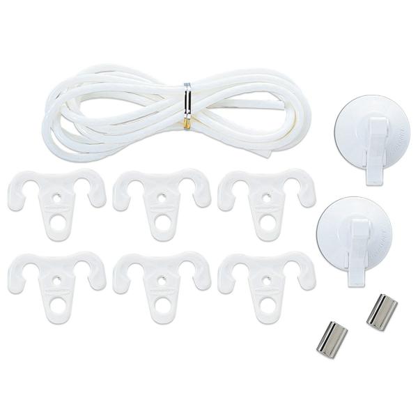 【商品概要】サイズ：W13.0×D4.8×H24.6cm重量：130g材質：吸盤/熱可塑性エラストマー、フック/ABS樹脂、ジョイント/ポリプロピレン、ロープ/塩化ビニル、止め具/ステンレスジョイント：耐熱温度120度/耐冷温度-10度、吸...