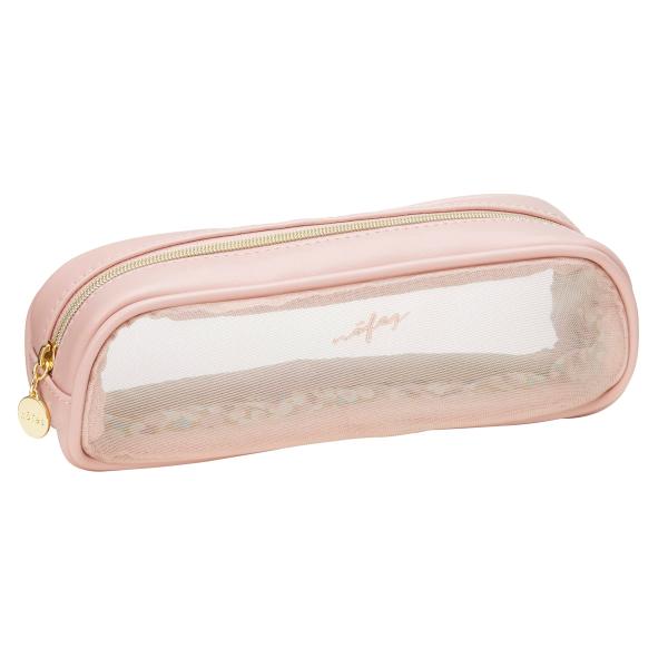 【商品概要】メッシュと合皮の異素材がアクセントマチ付きで容量もたっぷり収納することができます【カラー】フィグコーラル 【サイズ】W195×H55×D50mm【素材】表地＝合皮（PU）、ナイロン、裏地＝ポリエステル【重量】64g【商品説明】【...