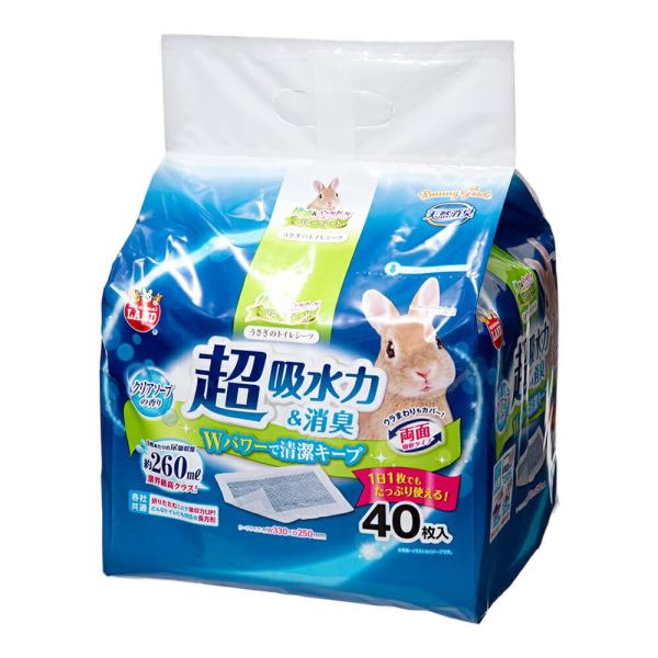 【商品概要】【商品説明】吸水力と消臭力に優れた長方形の両面吸収うさぎ用トイレシーツ！うさぎのトイレシーツ　４０枚対象うさぎ特長●吸水力と消臭力に優れた長方形の両面吸収うさぎ用トイレシーツです。●活性炭シートと植物抽出物のダブルパワー。●クリ...