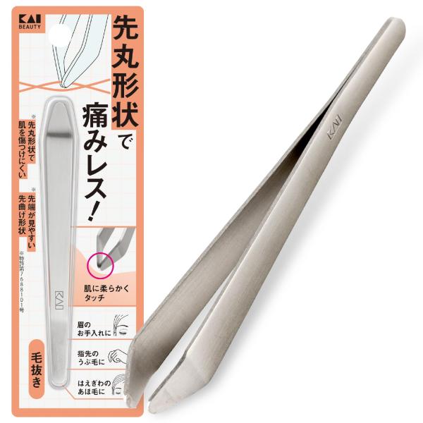 【商品概要】先端先丸形状で肌当たりが優しい毛抜きです。先曲げ形状により毛を捉えるための視認性が向上し、すっきりとした凹凸のないデザインに仕上がりましたステンレススチールサイズ95×10×16mm重さ11g【商品説明】【商品詳細】ブランド：K...